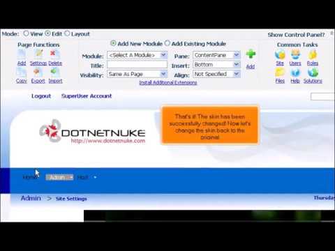 How to Customize your DotNetNuke Appearance Changing Skins - ISPAZE.COM - YouTube
