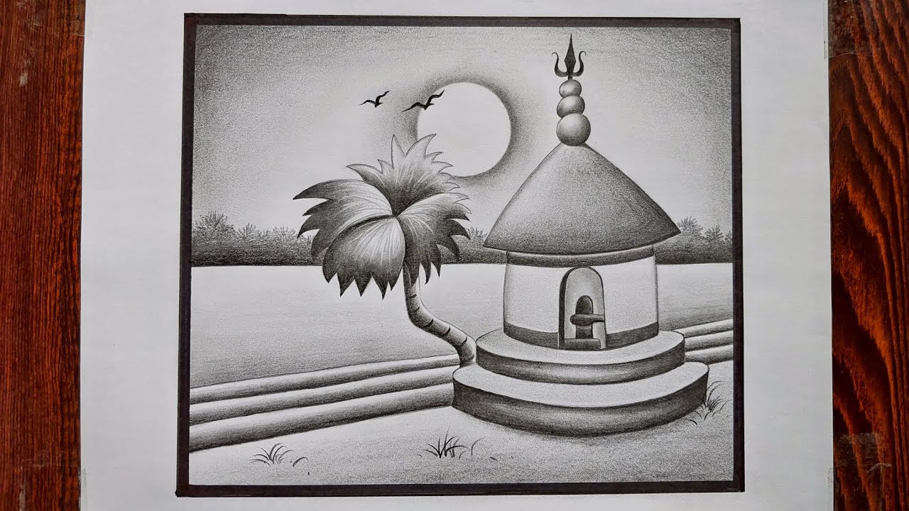 Lord Shiva Temple Drawing Easy || Shiva Lingam Pencil Drawing 🛕🚩 - YouTube
