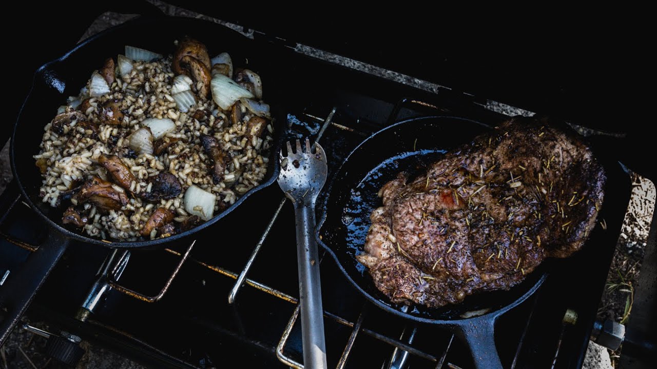 Steak Perfectly Cooked while Camping with Dog - YouTube