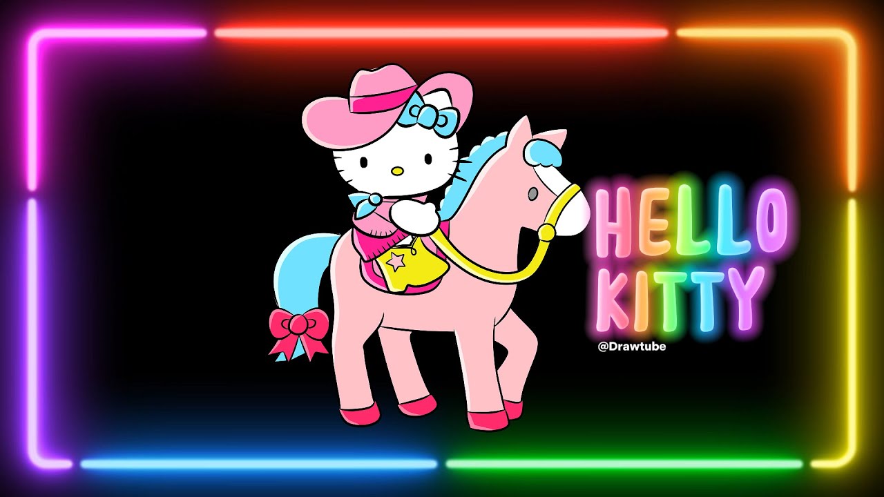 How to Draw Hello Kitty Cowboy Neon Light - YouTube