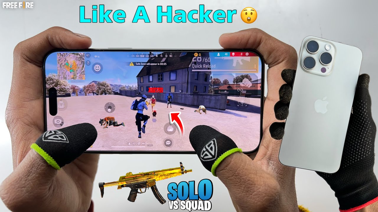iPhone 15 Pro Max free fire gameplay test 1 vs 4 2 finger handcam m1887 ...