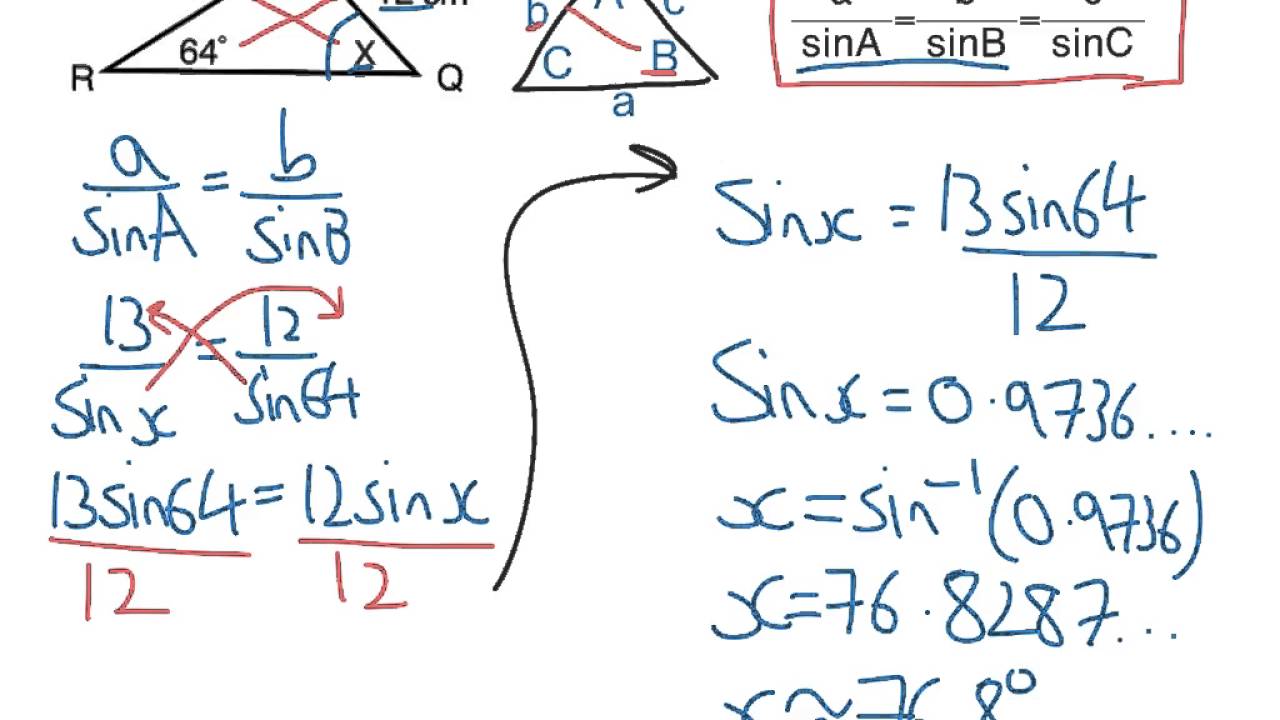 Non-Right angled trigonometry: using the sine rule to find angles - YouTube