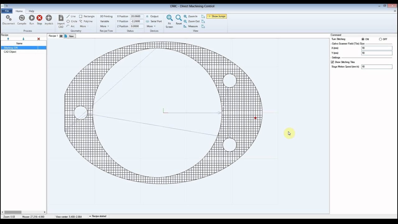 DMC: Stiching for galvo + stages laser machining - YouTube