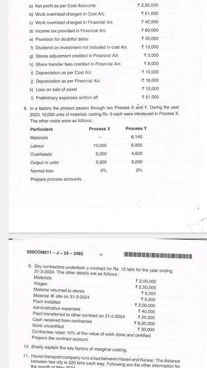 B.com 6th sem NEP | cost accounting principles and practice 2 | question paper 2024 | kud - YouTube