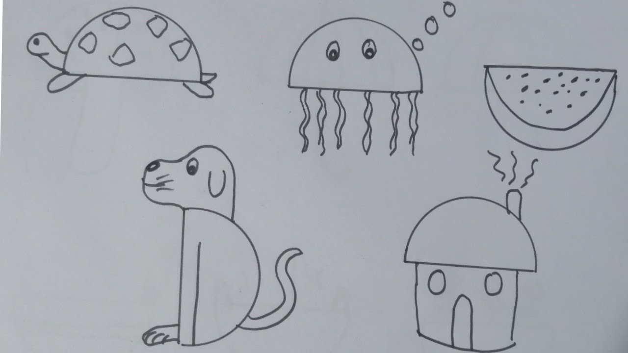 How to draw simple sketch from half circle for beginners step by step ...