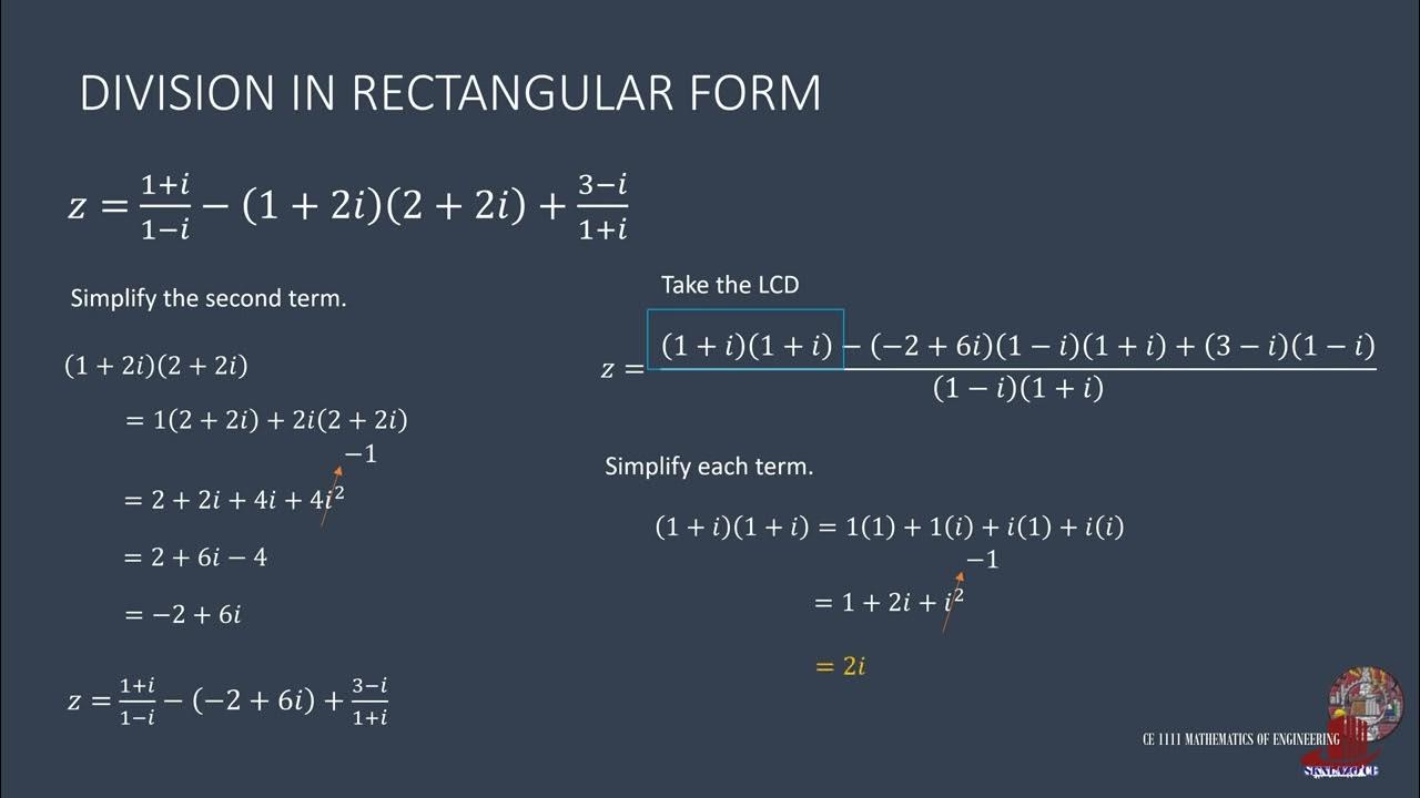 COMPLEX NUMBERS: DIVISION IN CARTESIAN FORM - YouTube