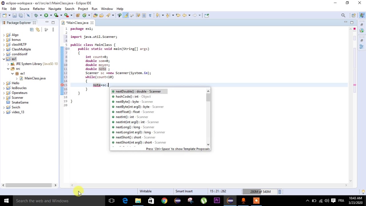 java ep16 : exemple (calcule d'une moyen ) - YouTube