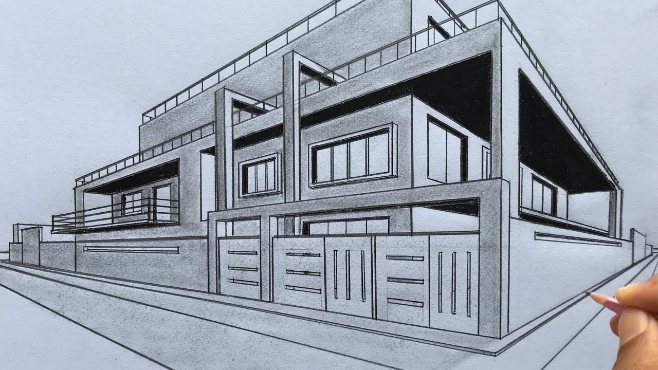 How to Draw a House using Two-Point Perspective Step by Step - YouTube