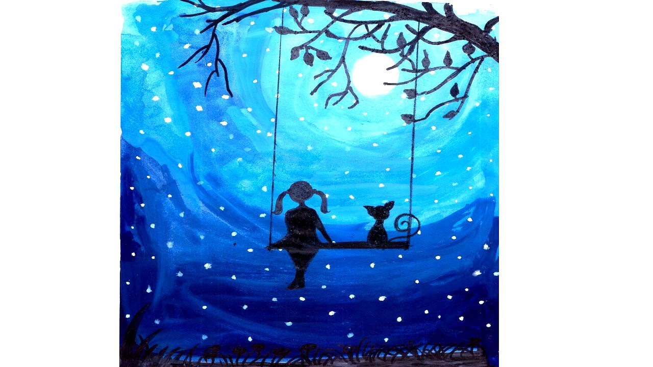 Moonlight Drawing with poster colors - YouTube