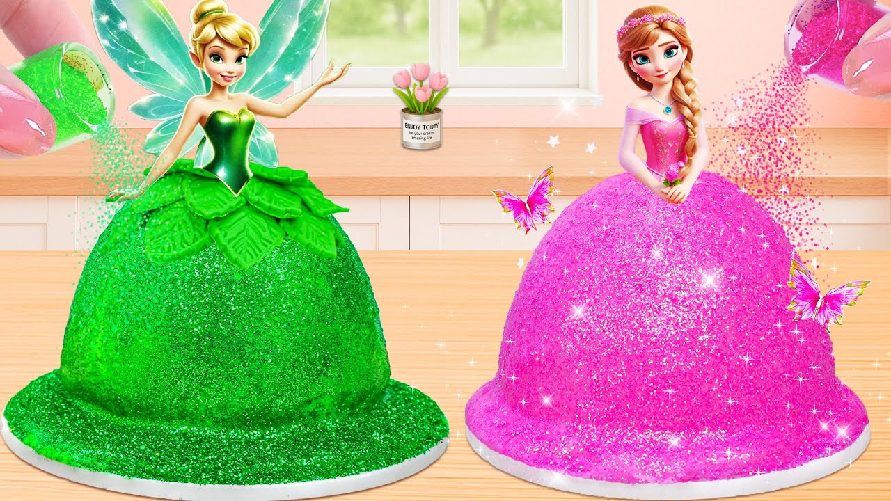 Tinker Bell vs Anna Glitter Princess Cake Challenge | Sparkle Cake ...