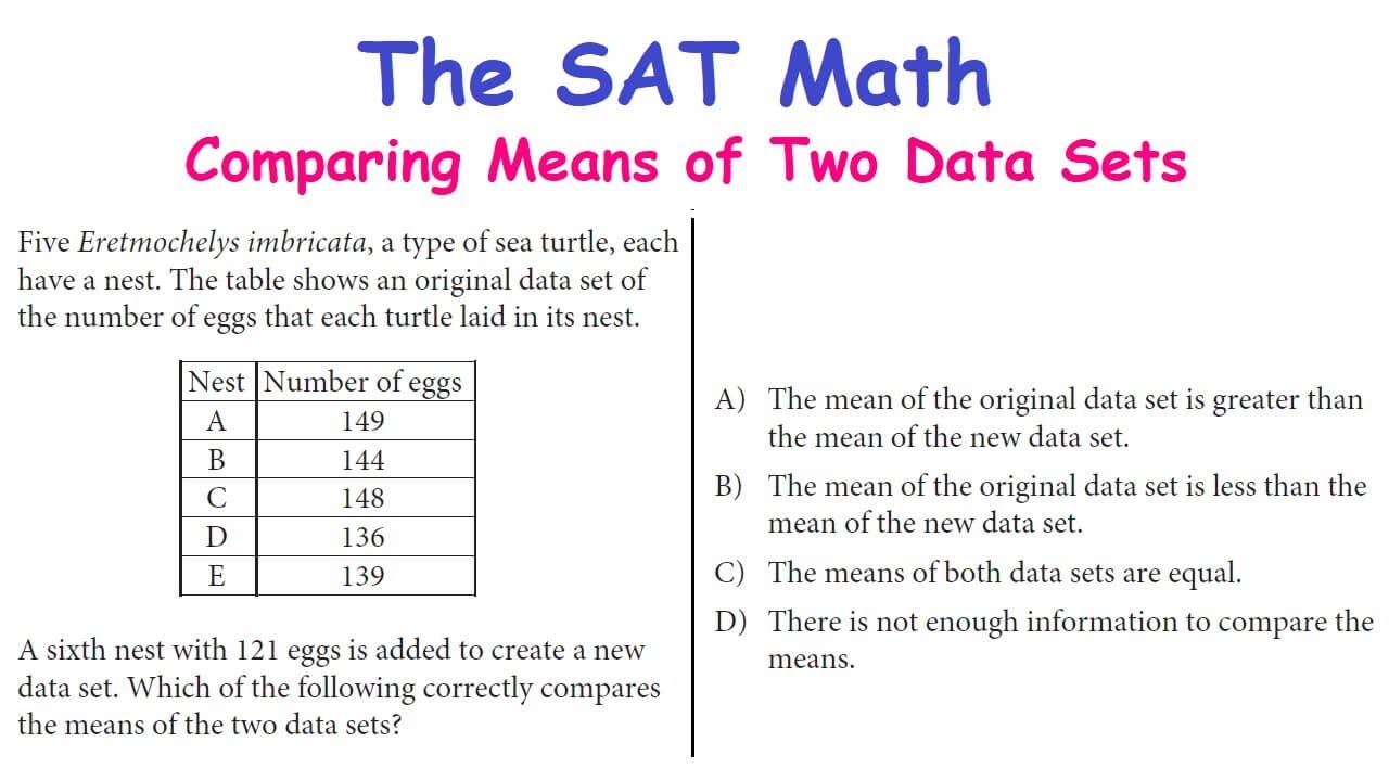 The SAT Math - A Problem on Comparing Means of Two Data Sets - YouTube