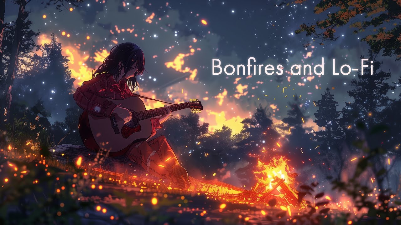 Lo-fi Guitar Piano & Bonfire Sounds | Relaxation, Study, Sleep ...