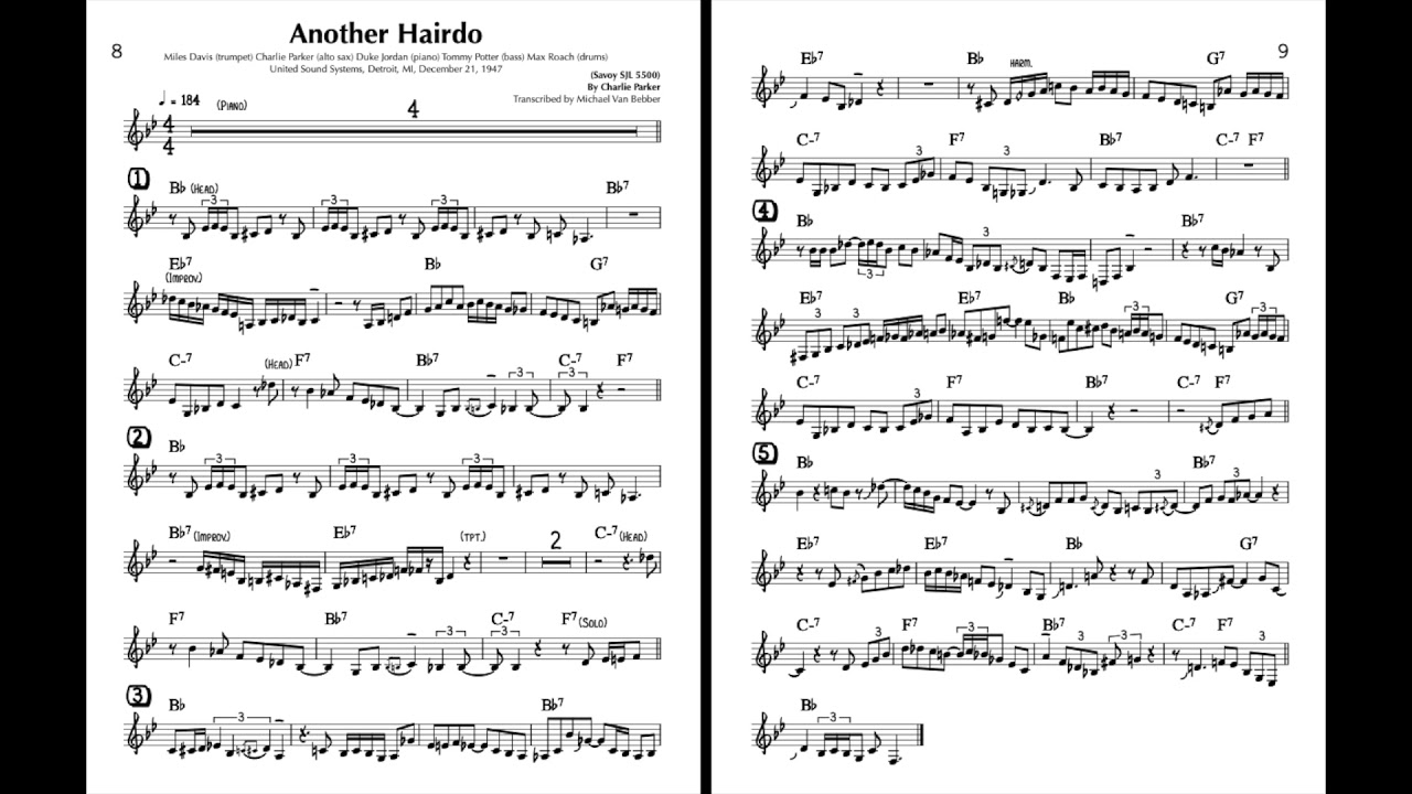 Another Hairdo - from "Charlie Parker 60 Melodies and Solos" book ...
