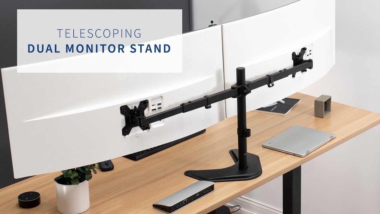 STAND-TS38B Telescoping Dual Monitor Desk Stand by VIVO - YouTube