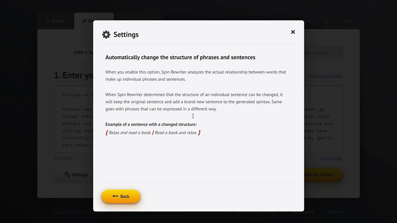 How to automatically rewrite sentences (in Step 1 - ENL) - Spin Rewriter tutorial - YouTube