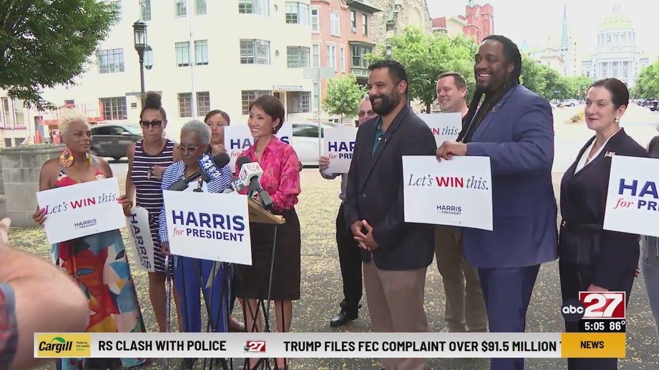 Democrats rally around VP Harris, Governor Shapiro in Harrisburg - YouTube