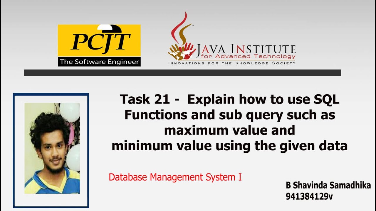Sql Functions And Sub Query Such As Maximum Value Andminimum Value 5522