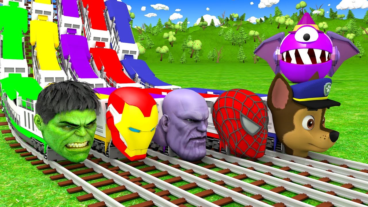 Two-story Heroes-Trains vs Pacman and Stones🚦 Fumikiri 3D Twisted ...