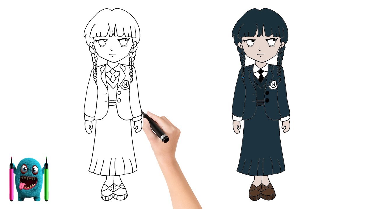 Kolay Wednesday Çizimi How to Draw Adsams Family #wednesday - YouTube