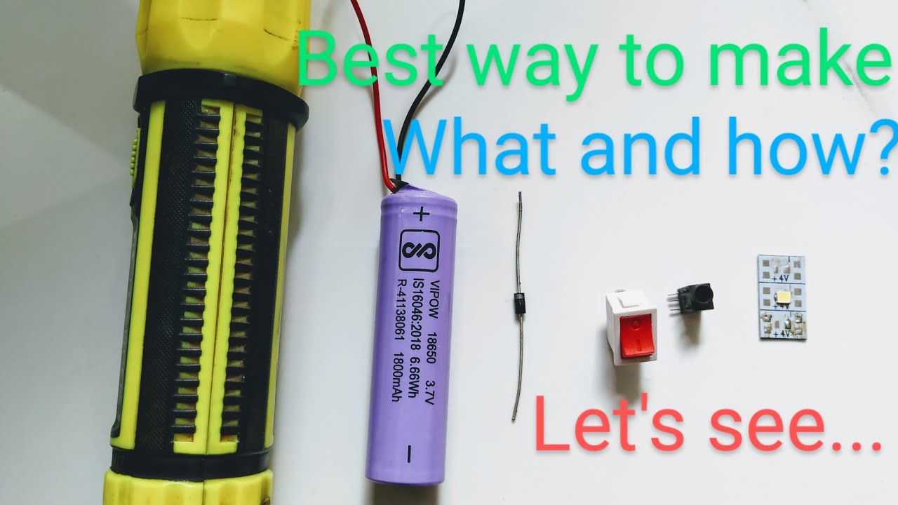Torch light repair/convert acid battery to lithium battery torch - YouTube