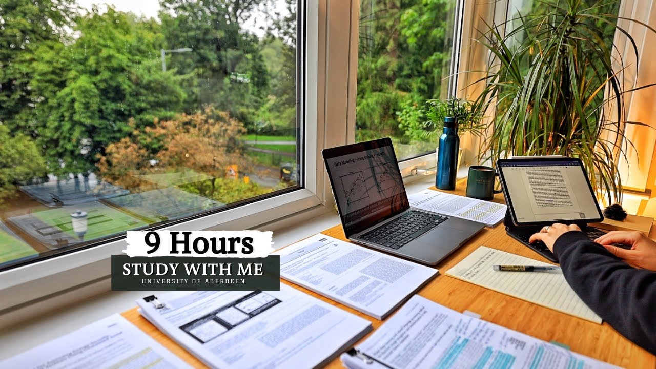 9 HOUR STUDY WITH ME | Background noise, 10 min Break, No music, Study ...
