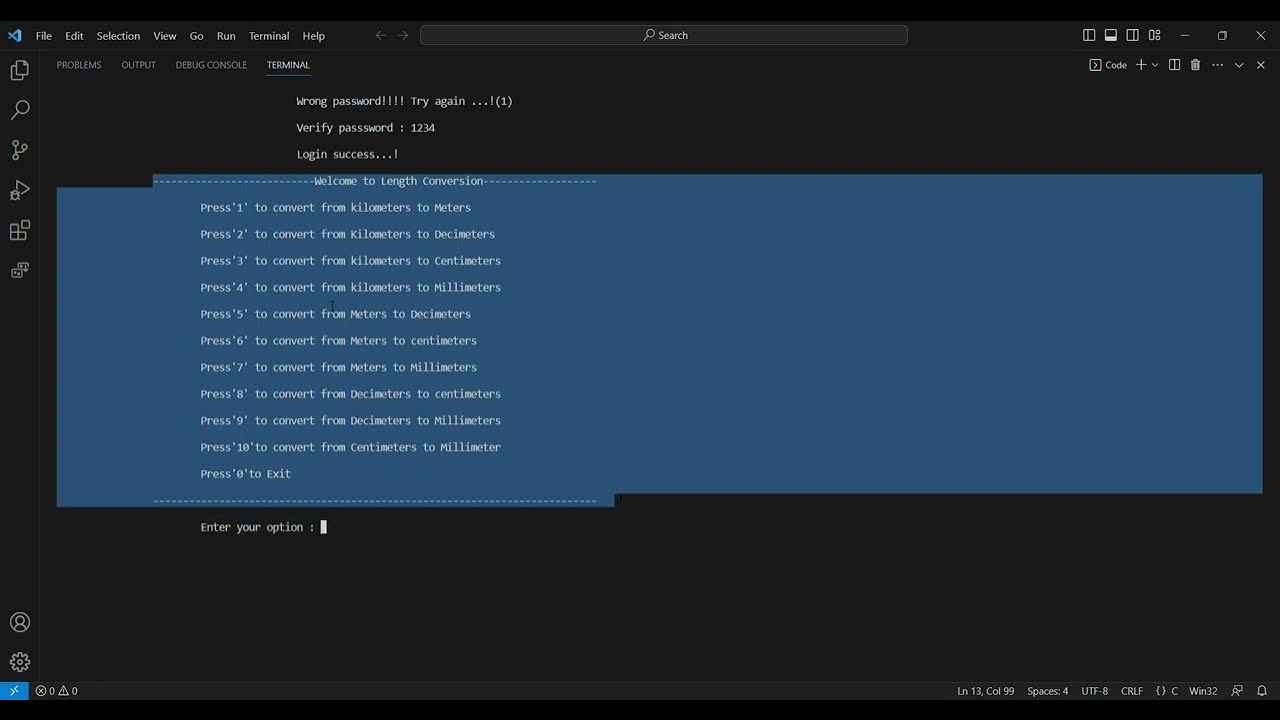 Length conversion c programming in Vs code in Khmer - YouTube