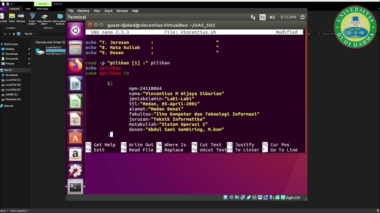 UAS Sistem Operasi 2 (Penginputan Data menggunakan Shell) - YouTube