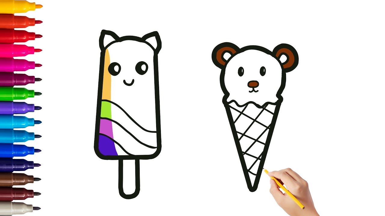 How to Draw Cute IceCream Step by Step. Easy Drawing and Colouring for ...