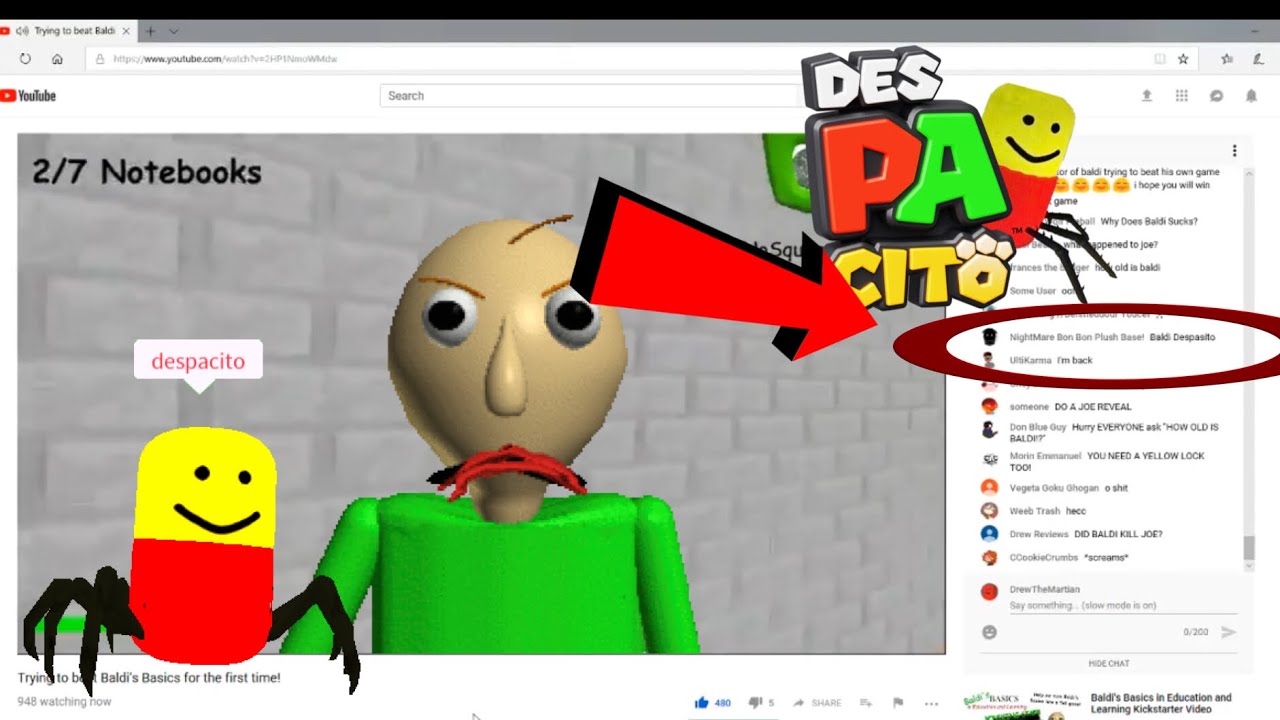 Baldi dosent want memes in his math class - YouTube