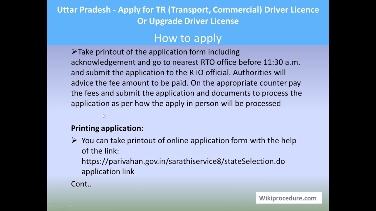 Uttar Pradesh - Apply For TR (Transport, Commercial) Driver Licence Or ...