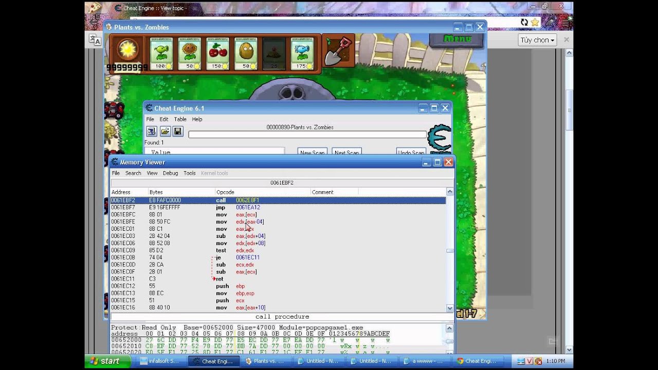 Hack Plants Vs Zombies Hack tốc độ, không reload, unlimited sun, 1 shot ...