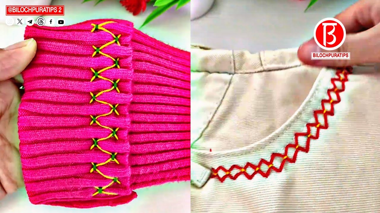 Round neck to V neck,The fancy hemming And 08 Sewing Stich Mending Knitting Hole Repair Episode ...