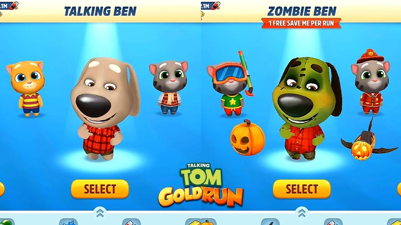 TALKING TOM GOLD RUN - TALKING BEN vs ZOMBIE BEN AND RACCOON BOTH ...