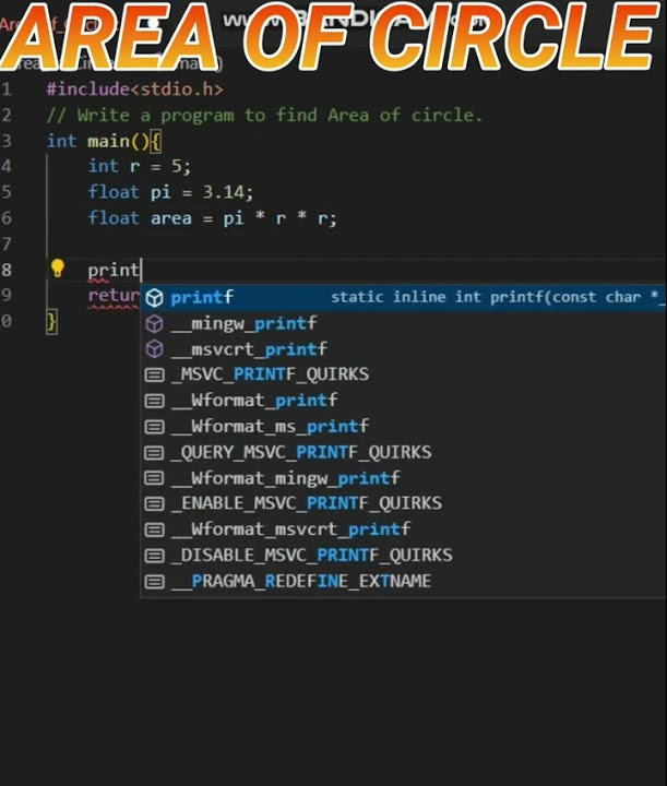 Area Of A Circle In C Language Simple Program Nitian Coder Shorts Clanguage Youtube 4222