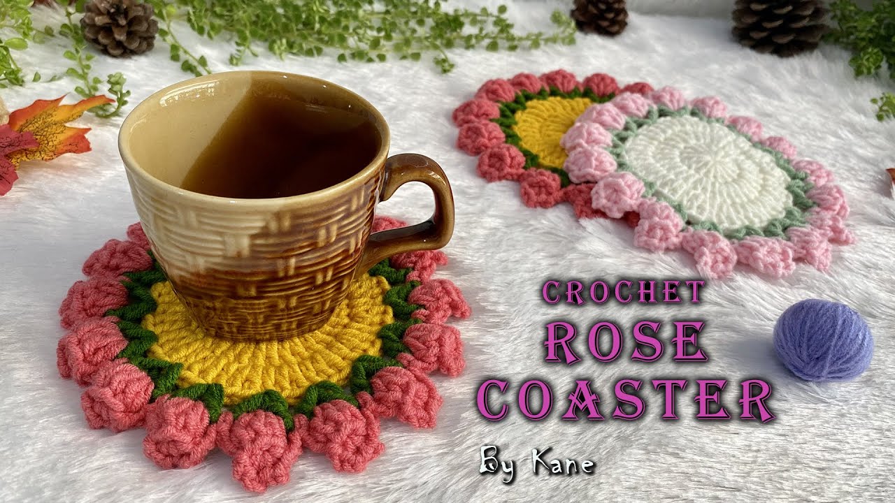 CROCHET COASTERS : Quick & Easy Crochet Rose Coaster Tutorial 🌹🌹 ...