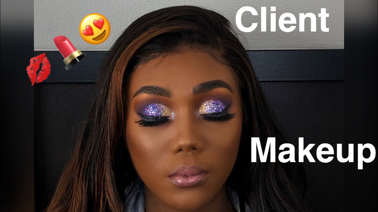 Client Makeup Tutorial| Purple Ombré Glitter Cut Crease - YouTube