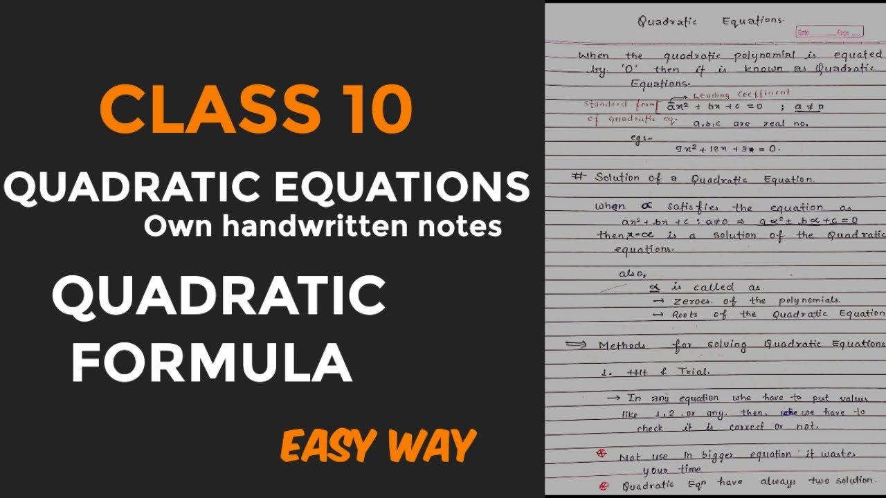 Quadratic equations class 10 || Quadratic formula|| Un Scholar - YouTube