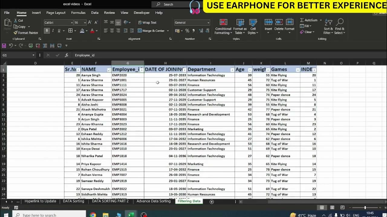 Ms Excel Filtering Data Ms Excel Tutorials For Beginners Bsss Learning Youtube