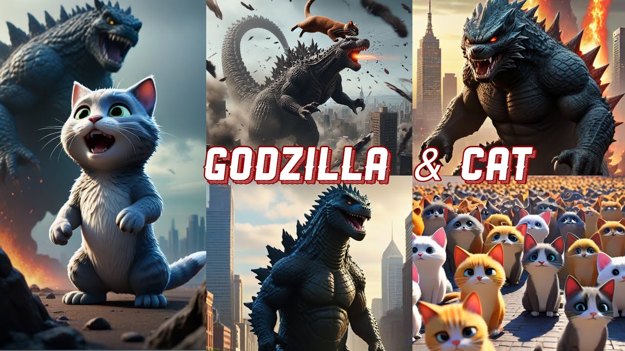 Godzilla and Cat in City #animation - YouTube