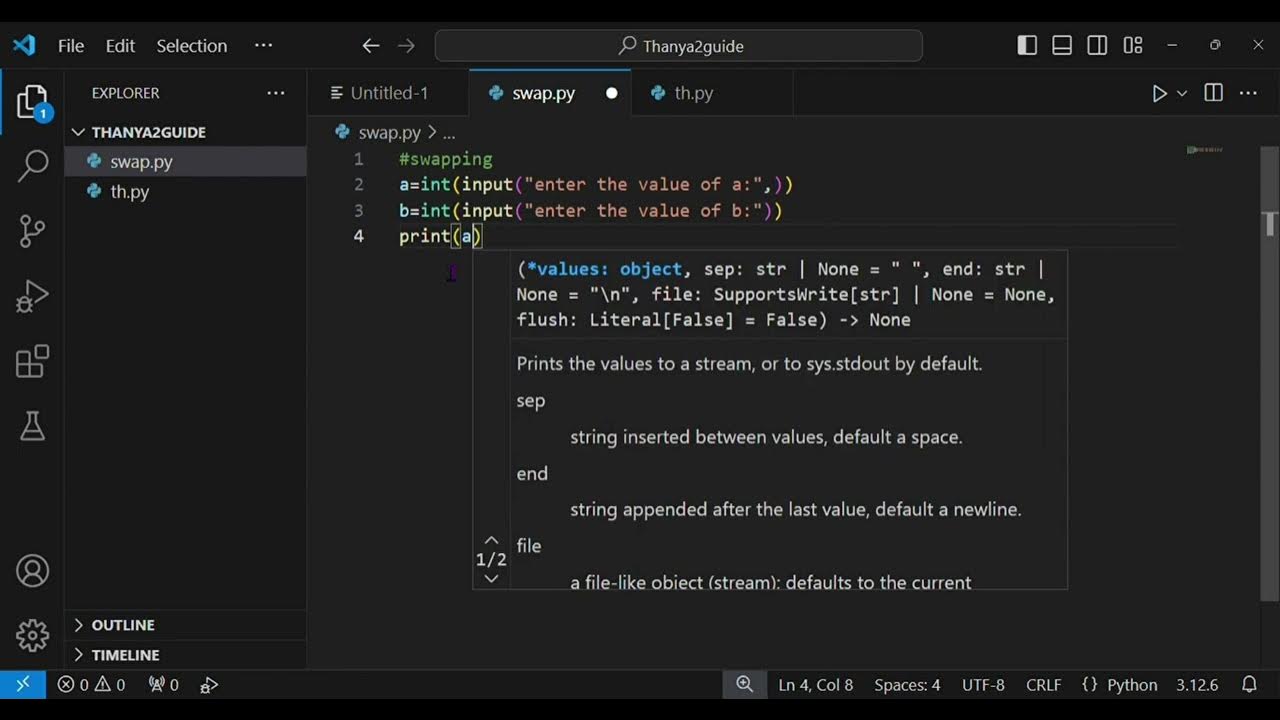Swapping of 2 numbers using python - YouTube