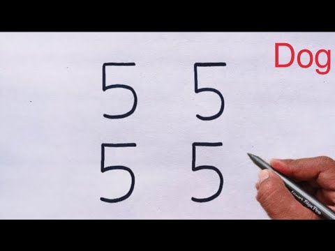 How to Draw Dog From Number 5555 | Easy Dog Drawing | Animals Drawing ...