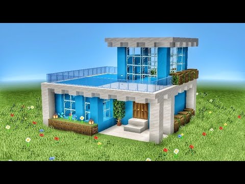 Minecraft modern house tutorial | Blue and white modern house 🏡 ...