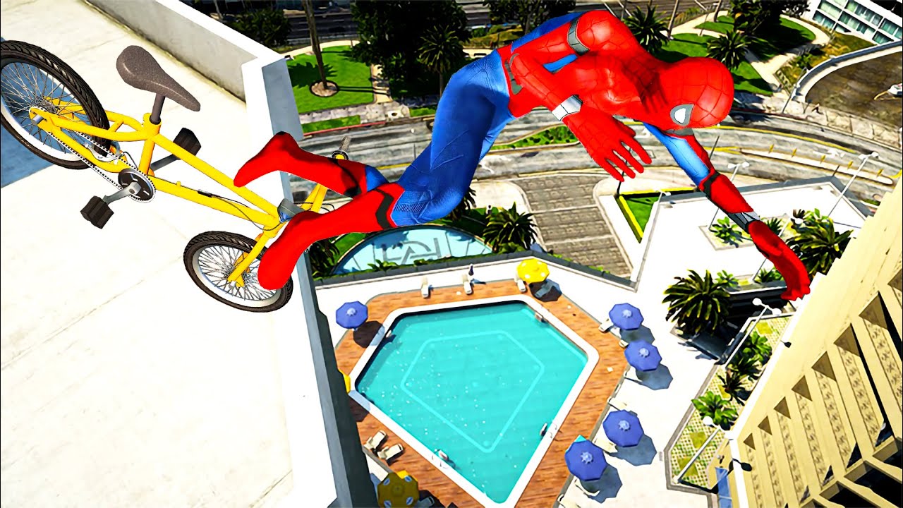 GTA 5 Spiderman Epic BMX Jumps #1 Spider Man Stunts & Fails, Gameplay ...