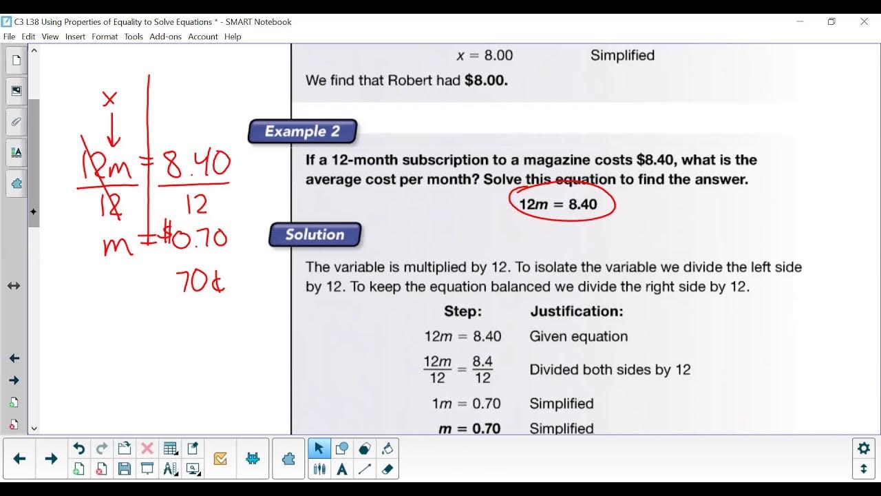 2007 Saxon Math C3 L38 Using Properties of Equality to Solve Equations ...