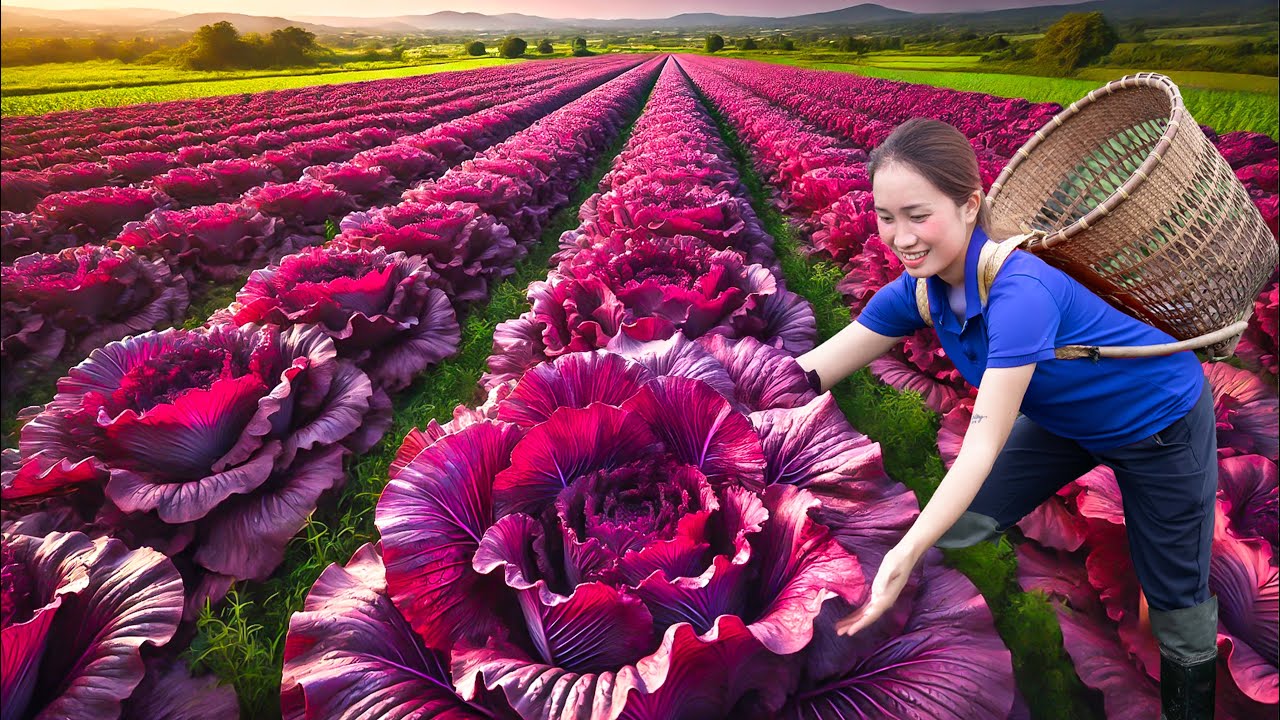 Farm Life | Harvesting Giant Purple Kale go to market sell & prepare ...