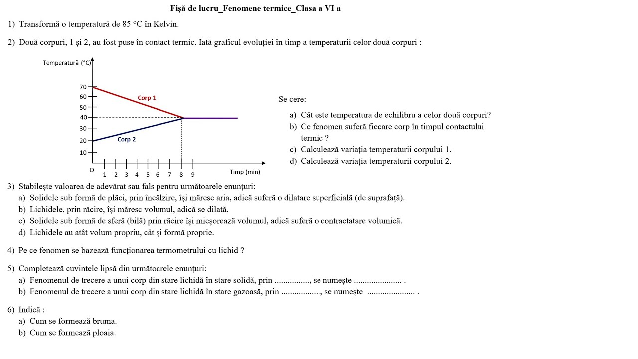 Fișă de lucru Clasa a VI-a - Fenomene Termice - YouTube