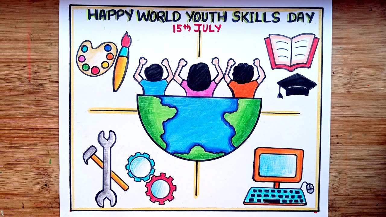 World Youth Skills Day Poster Drawing Easy/ How To Draw Youth Skills ...