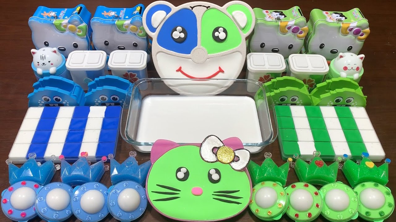 Blue vs Green! Mixing Clay And Glitter into Homemade Slime! Best Slime ...