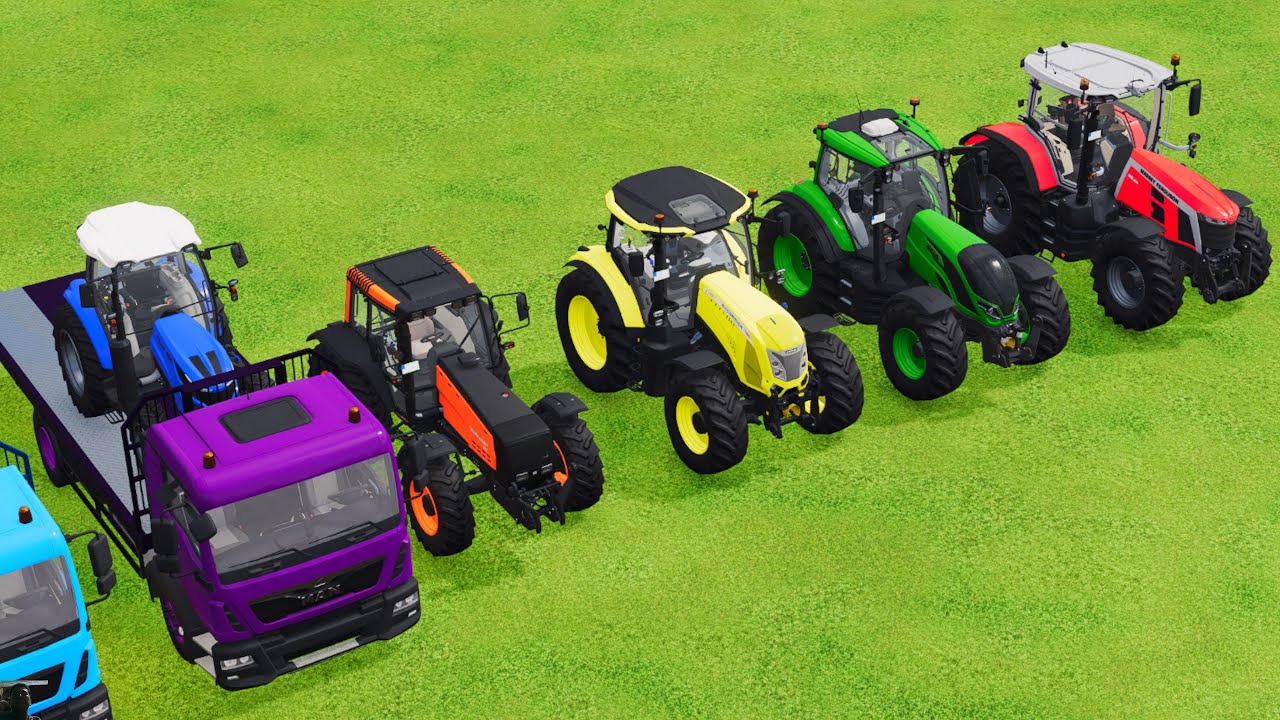 Transporting Tractors Double Flatbed Trailer truck vs tractor Game ...