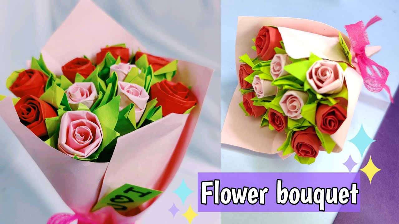 DIY Paper Flower bouquet / How to make Rose flower bouquet Diy gift ...